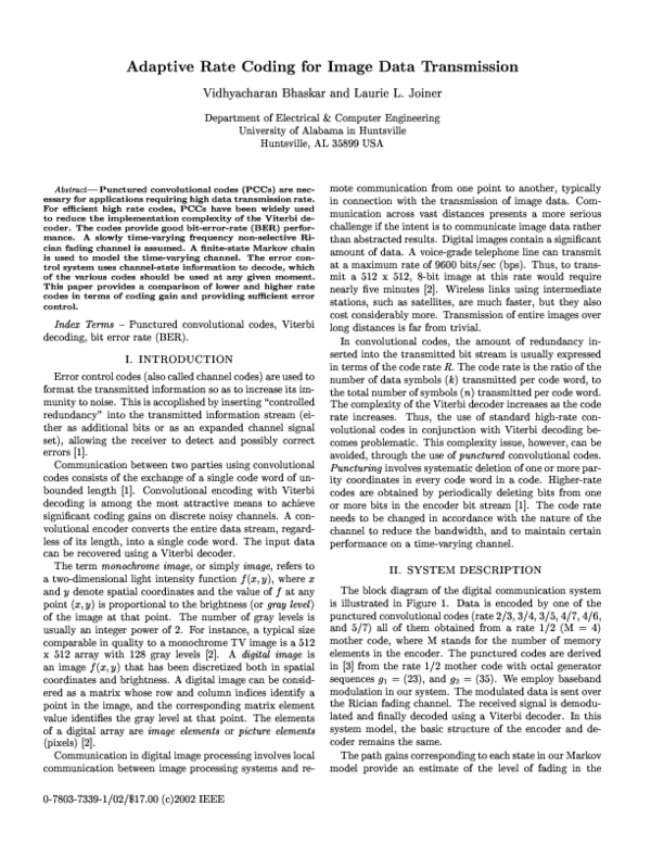 Pdf Adaptive Rate Coding For Image Data Transmission