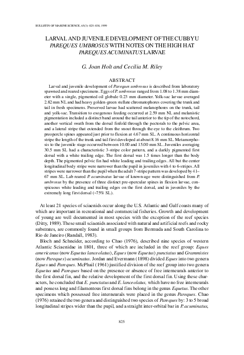 (PDF) Larval and juvenile development of the cubbyu Pareques umbrosus ...