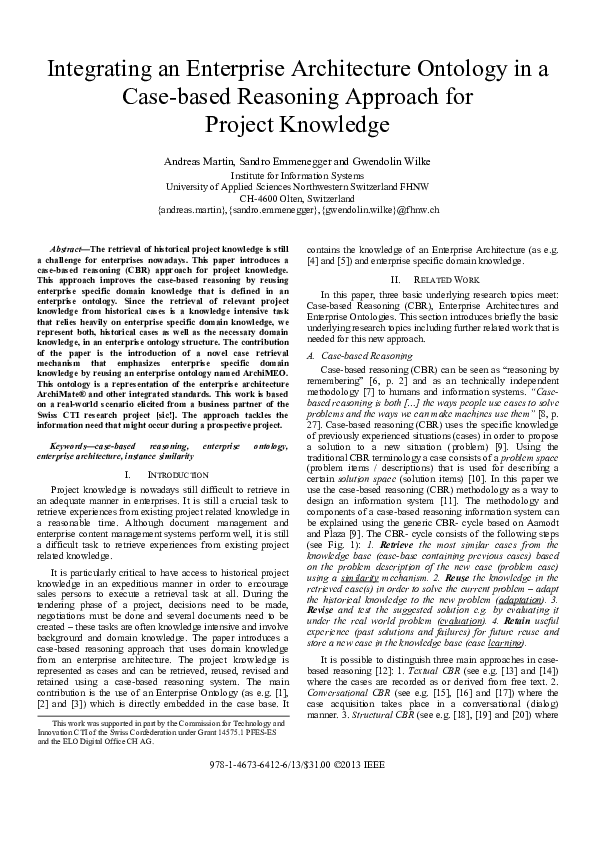 (PDF) Integrating an enterprise architecture ontology in a case-based reasoning approach for ...