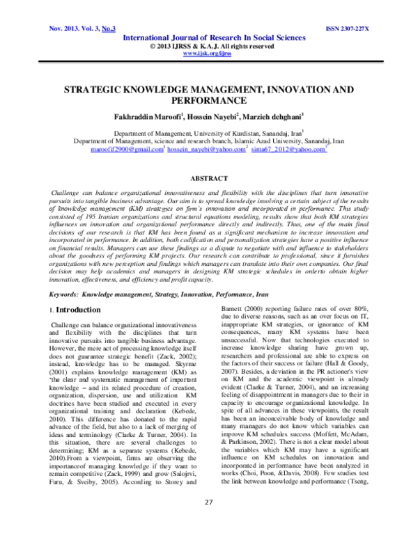 (PDF) Strategic knowledge management, innovation and performance