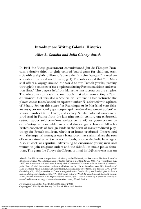 (PDF) Introduction: Writing Colonial Histories