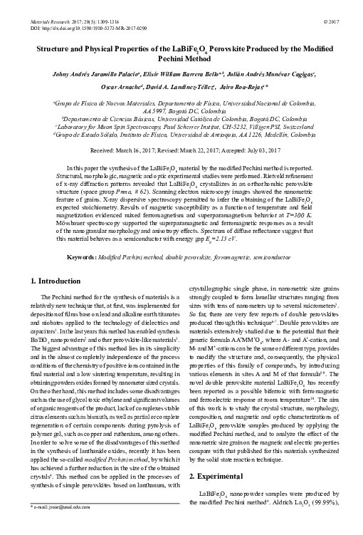 (PDF) Structure and Physical Properties of the LaBiFe2O6 Perovskite ...