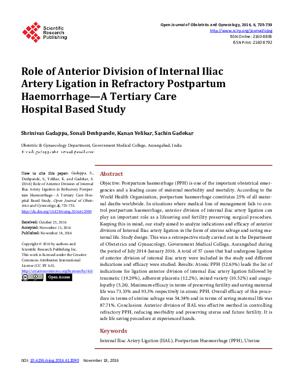 (PDF) Role of Anterior Division of Internal Iliac Artery Ligation in Refractory Postpartum ...