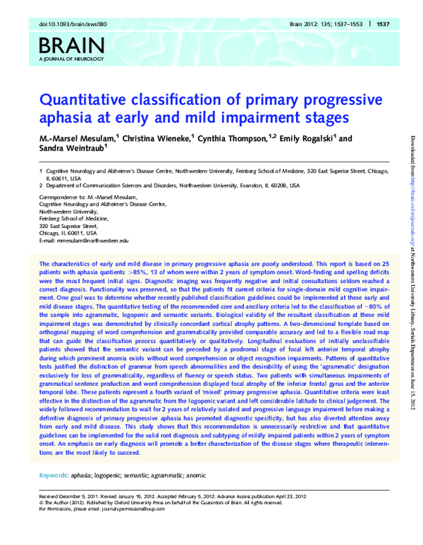(PDF) Quantitative classification of primary progressive aphasia at ...