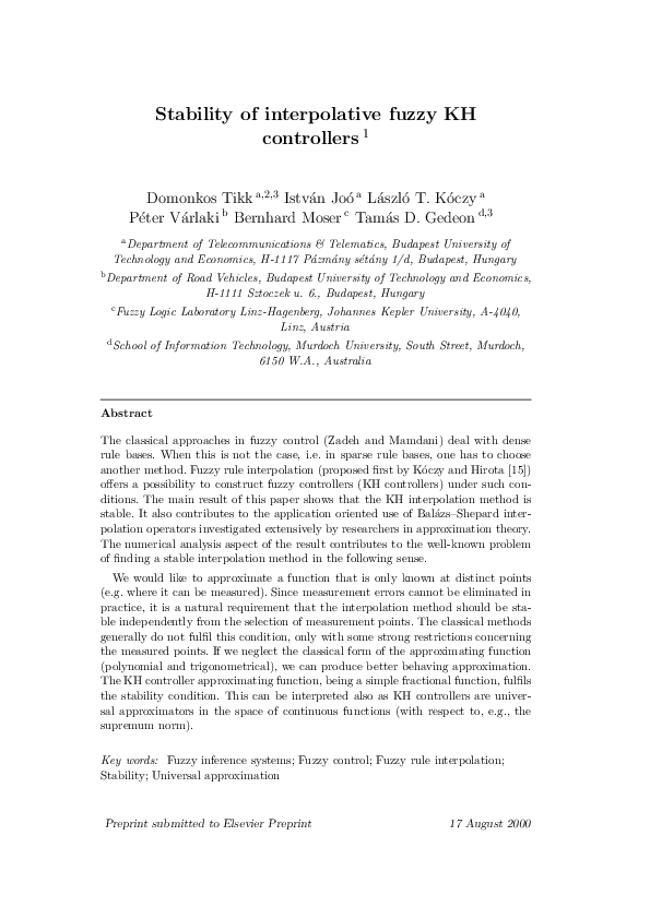 (PDF) Stability of interpolative fuzzy KH controllers