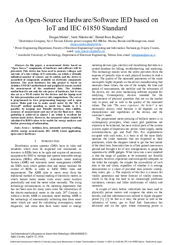 (PDF) An Open-Source Hardware/Software IED based on IoT and IEC 61850 Standard