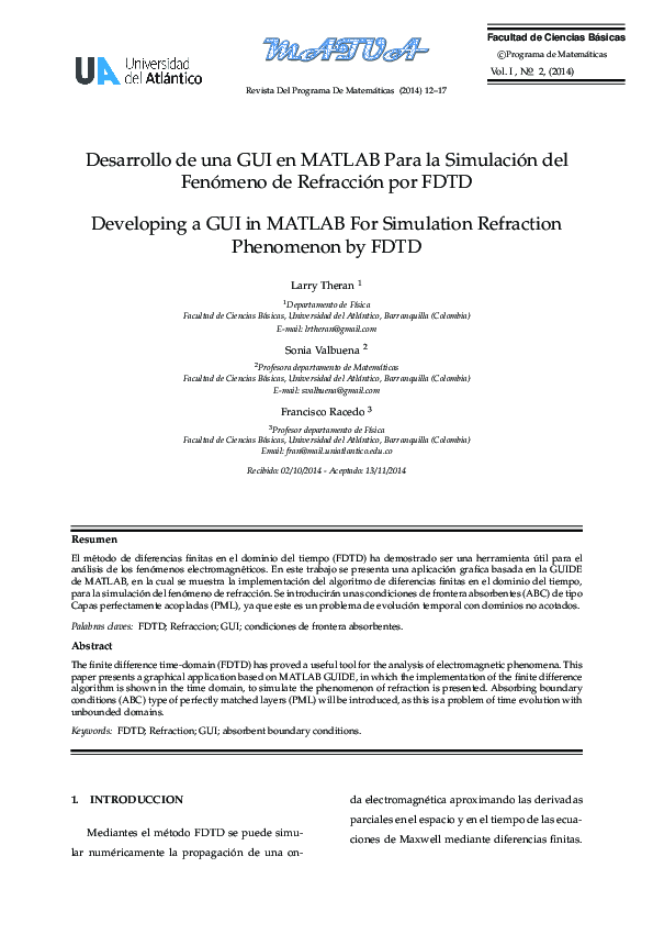 (PDF) Desarrollo De Una Gui en Matlab Para La Simulación Del Fenómeno De Refracción Por FDTD
