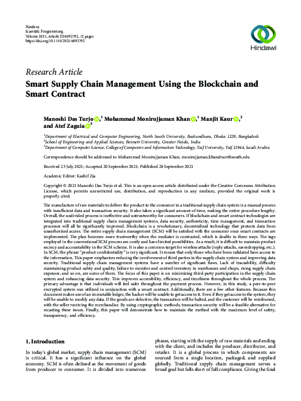 (PDF) Smart Supply Chain Management Using the Blockchain and Smart Contract