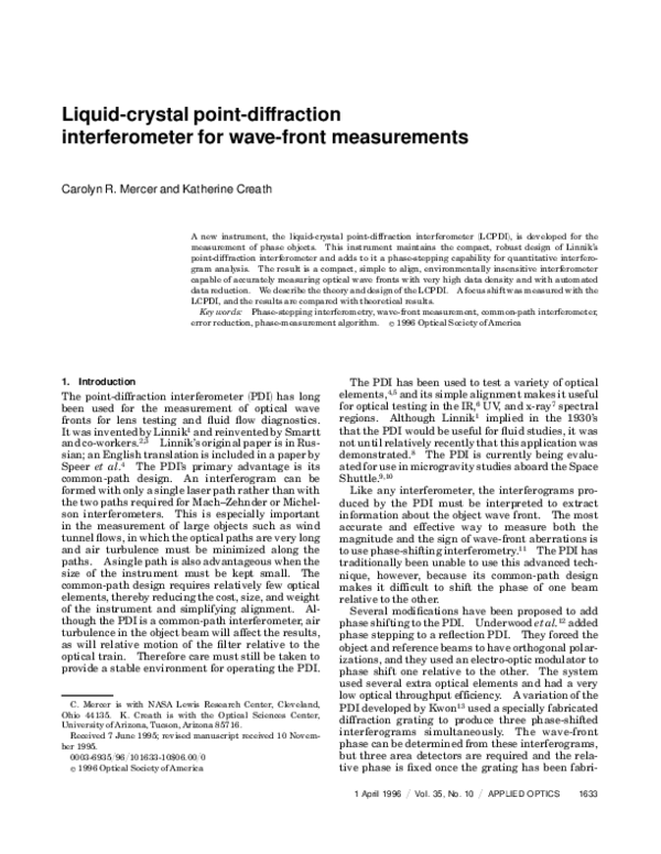 (PDF) Liquid-crystal point-diffraction interferometer for wave-front measurements