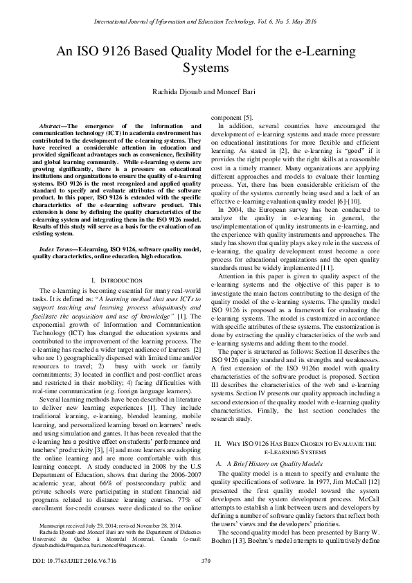 (PDF) An ISO 9126 Based Quality Model for the e-Learning Systems
