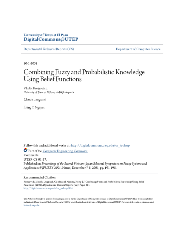 (PDF) Combining Fuzzy and Probabilistic Knowledge Using Belief Functions