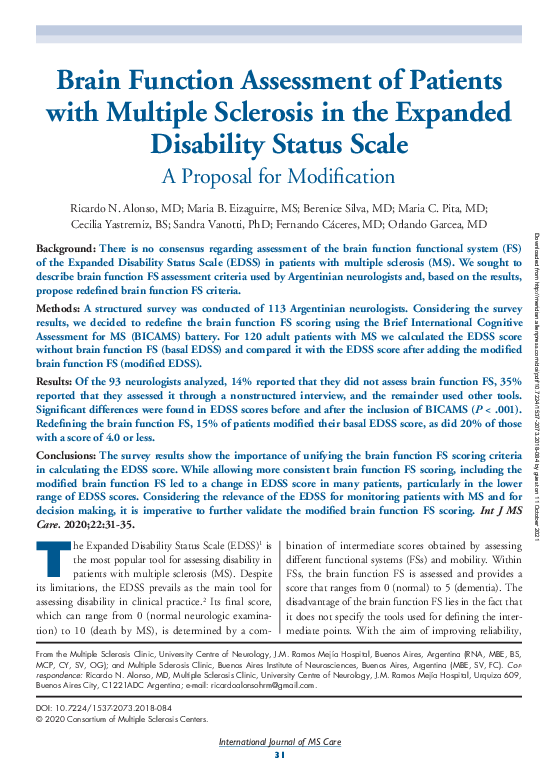 (PDF) Brain Function Assessment of Patients with Multiple Sclerosis in ...