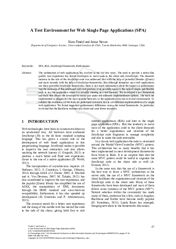 (PDF) A Test Environment for Web Single Page Applications (SPA)