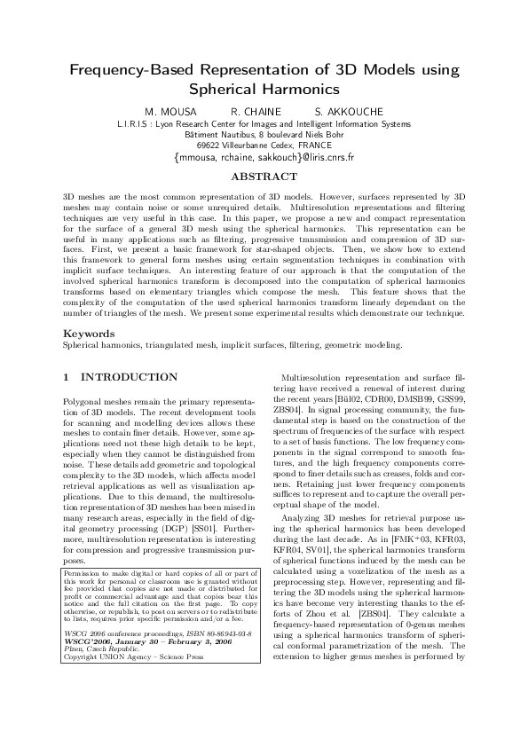(PDF) Frequency-Based Representation of 3D Models using Spherical Harmonics