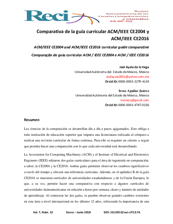 (PDF) Comparativa de la guía curricular ACM/IEEE CE2004 y ACM/IEEE ...