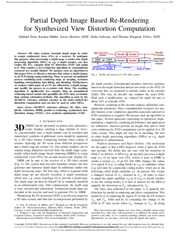 (PDF) Partial Depth Image Based Re-Rendering for Synthesized View Distortion Computation | Heiko ...