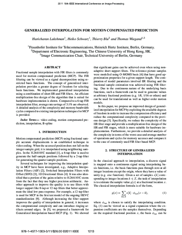 (PDF) Generalized interpolation for motion compensated prediction