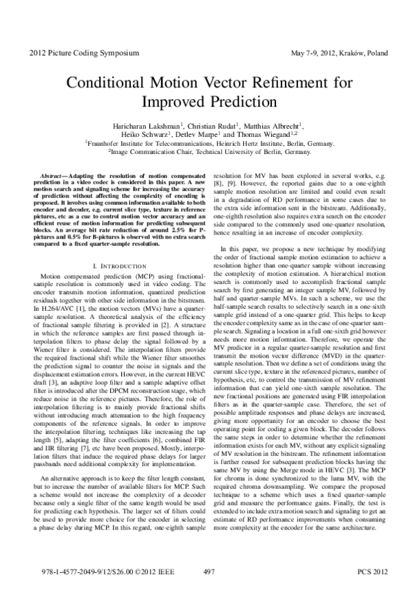 Pdf Conditional Motion Vector Refinement For Improved Prediction