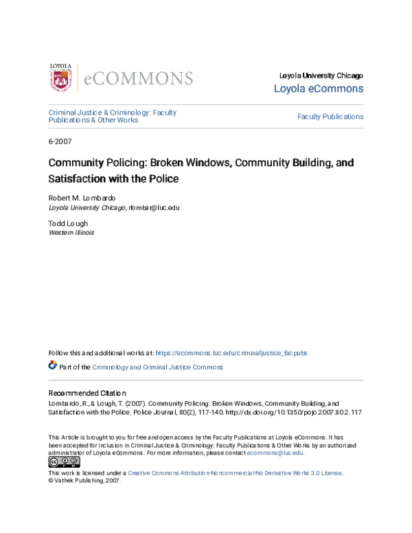 (PDF) Community Policing: Broken Windows, Community Building, and ...
