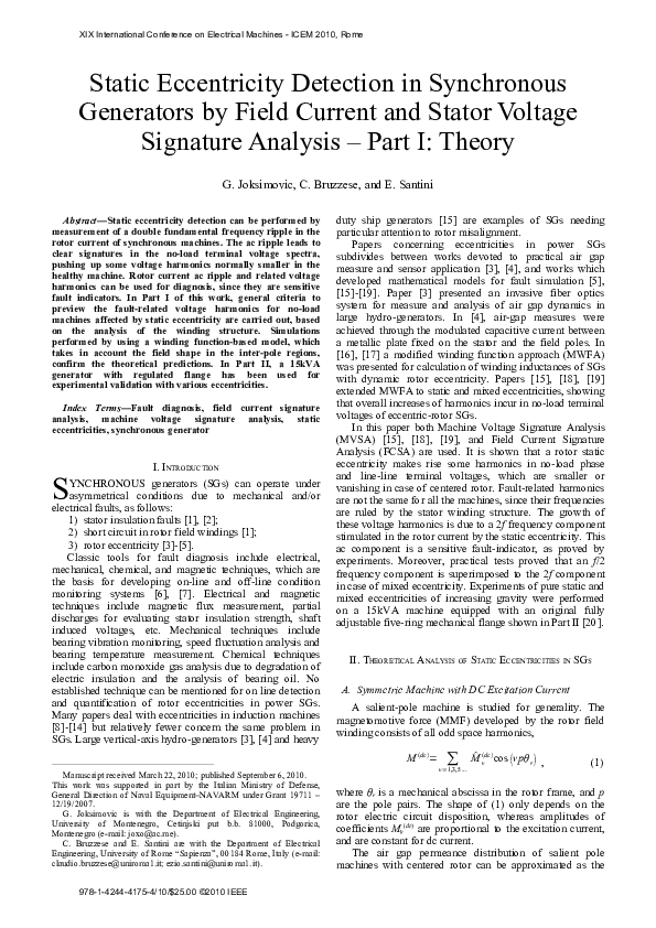 Pdf Static Eccentricity Detection In Synchronous Generators By Field