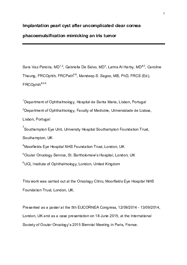 (PDF) Implantation pearl cyst after uncomplicated clear cornea ...