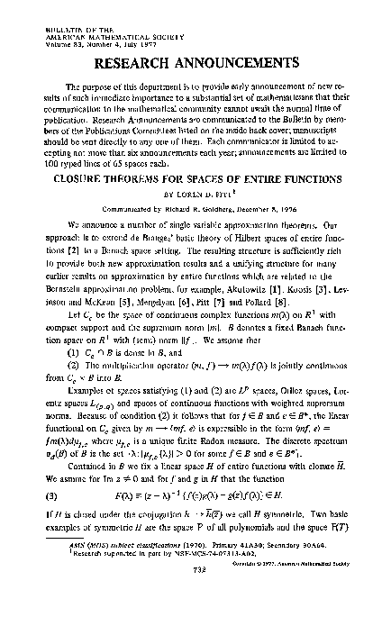 Pdf Closure Theorems For Spaces Of Entire Functions