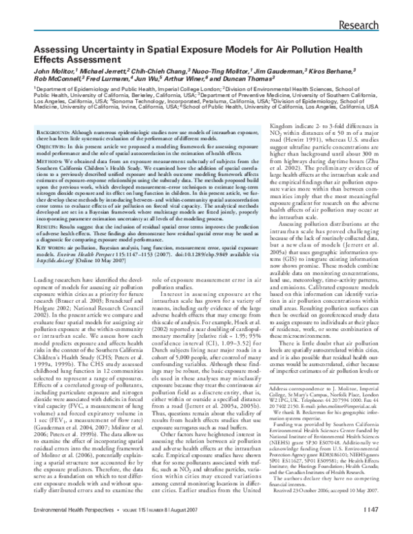 (PDF) Assessing Uncertainty in Spatial Exposure Models for Air ...
