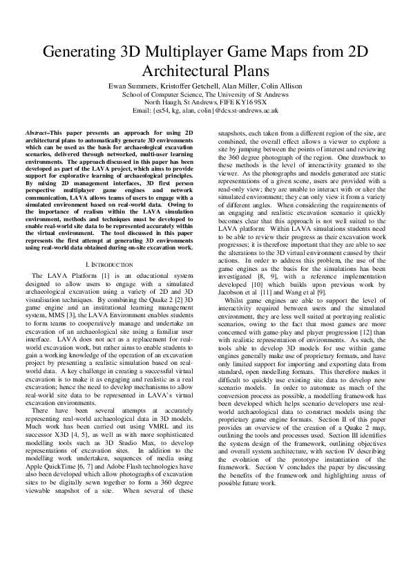 (PDF) Generating 3D Multiplayer Game Maps from 2D Architectural Plans