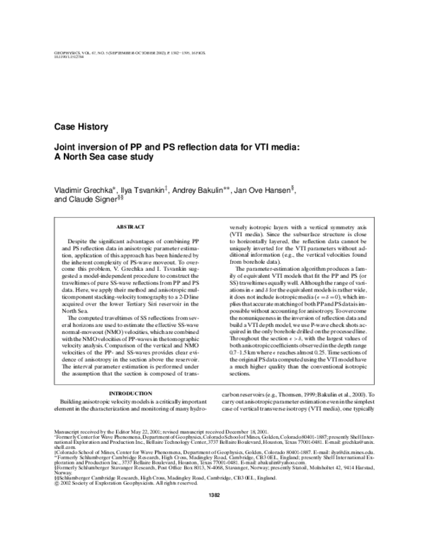 (PDF) Joint inversion of PP and PS reflection data for VTI media: A North Sea case study