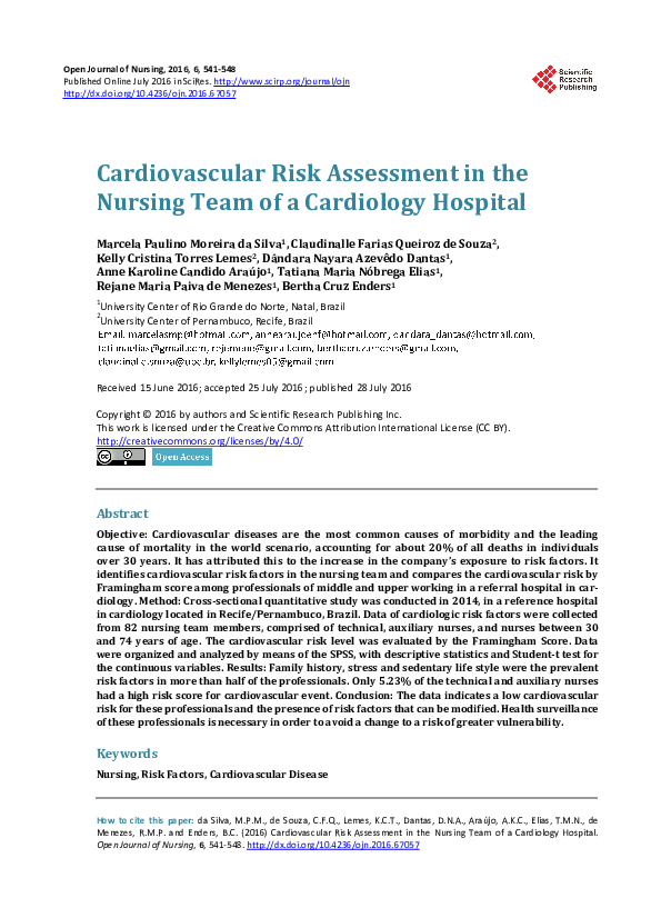 (PDF) Cardiovascular Risk Assessment in the Nursing Team of a ...