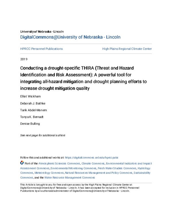(PDF) Conducting a drought-specific THIRA (Threat and Hazard ...