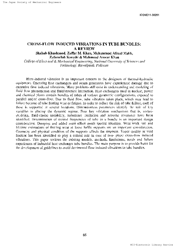 (PDF) ICONE11-36261 Cross-Flow Induced Vibrations in Tube Bundles : A ...
