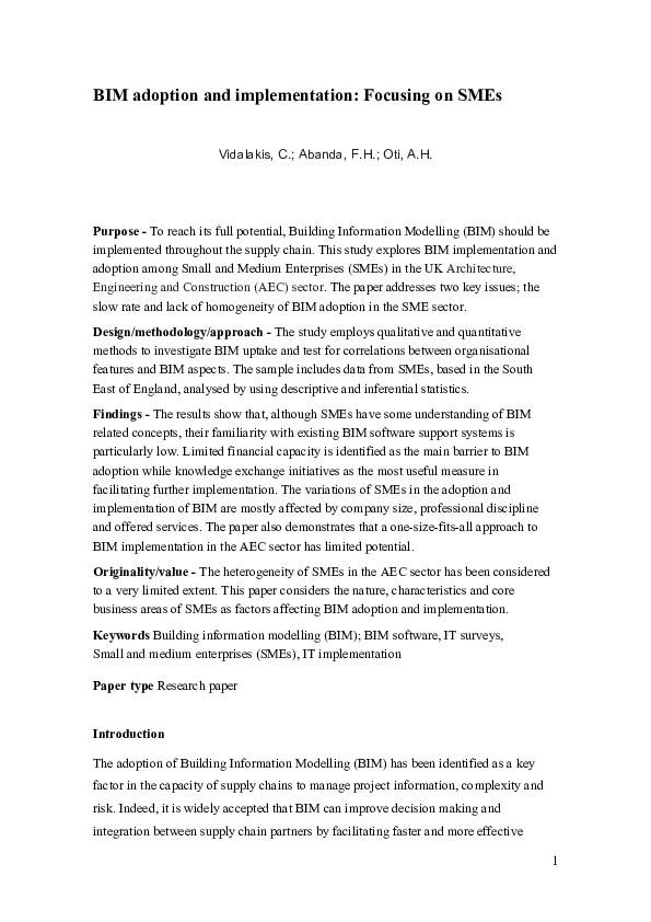 (PDF) BIM adoption and implementation: focusing on SMEs