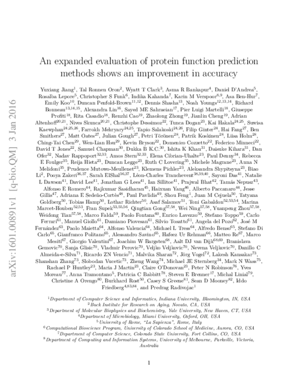 (PDF) An expanded evaluation of protein function prediction methods shows an improvement in accuracy
