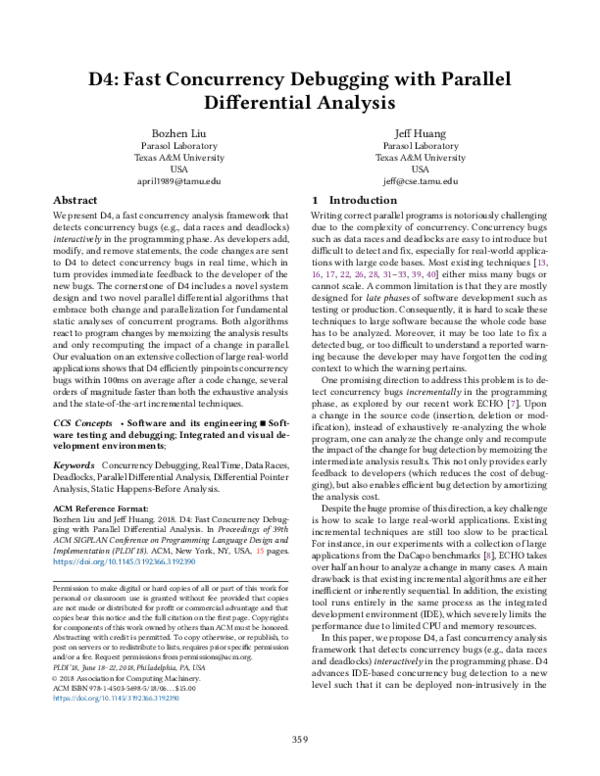 Pdf D4 Fast Concurrency Debugging With Parallel Differential Analysis