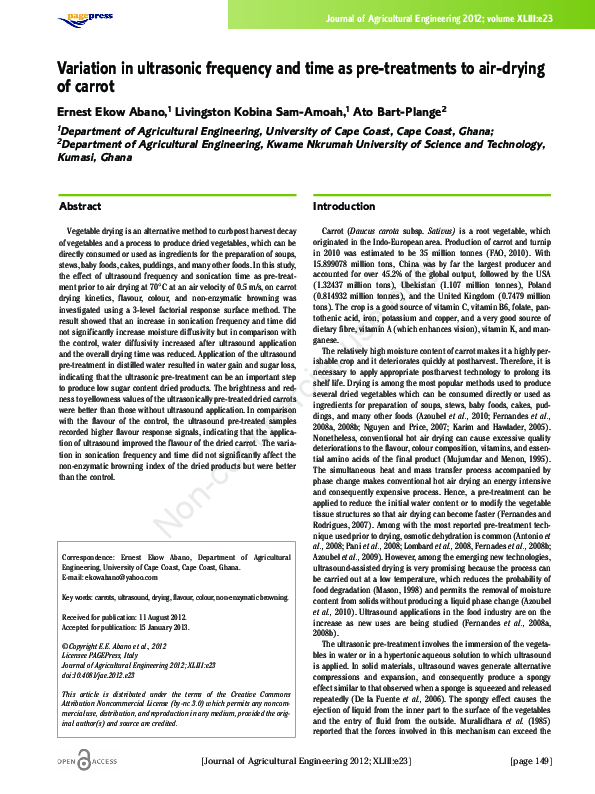 (PDF) Variation in ultrasonic frequency and time as pre-treatments to ...