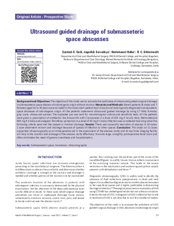 (PDF) Ultrasound guided drainage of submasseteric space abscesses