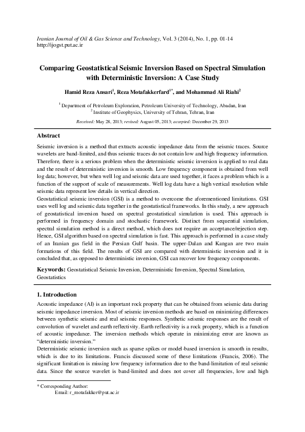 (PDF) Comparing Geostatistical Seismic Inversion Based on Spectral ...