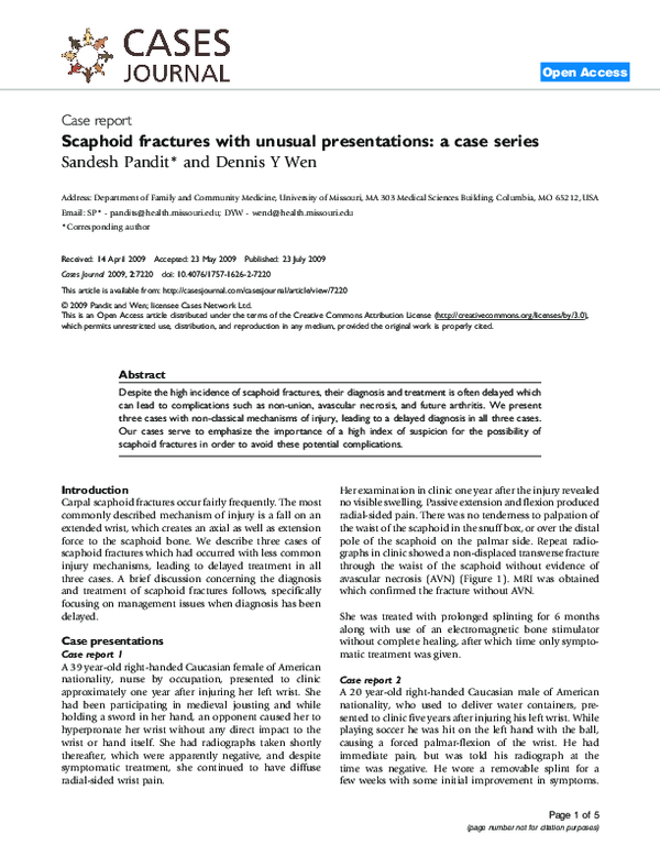 (PDF) Scaphoid fractures with unusual presentations: a case series