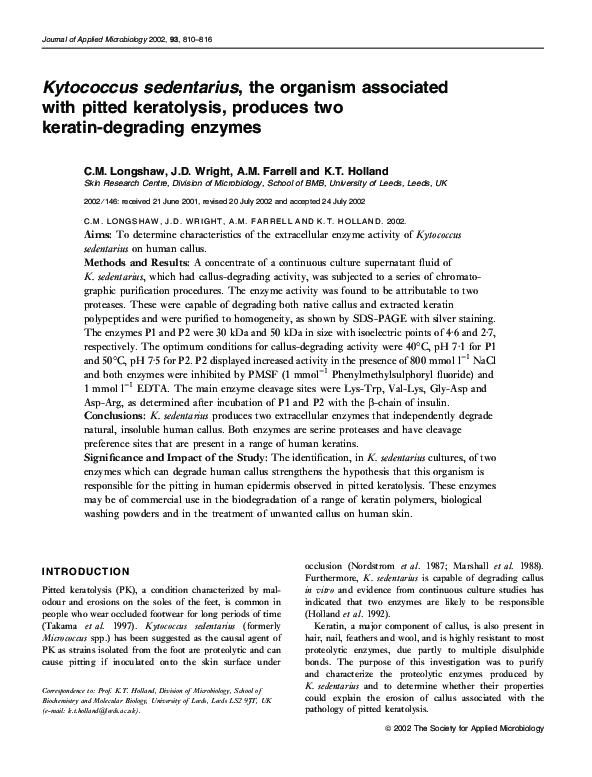 (PDF) Kytococcus sedentarius, the organism associated with pitted ...