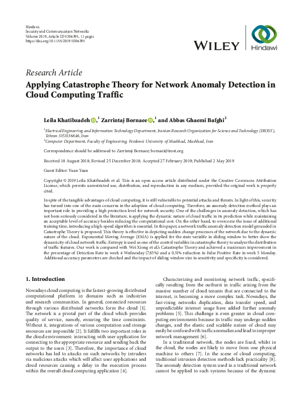 Pdf Applying Catastrophe Theory For Network Anomaly Detection In