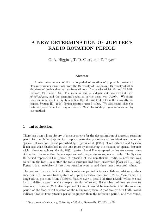 (PDF) A new determination of Jupiter's radio rotation period