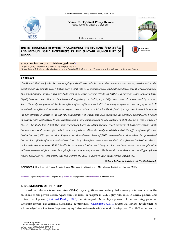 (PDF) The Interactions between Microfinance Institutions and Small and Medium Scale Enterprises ...