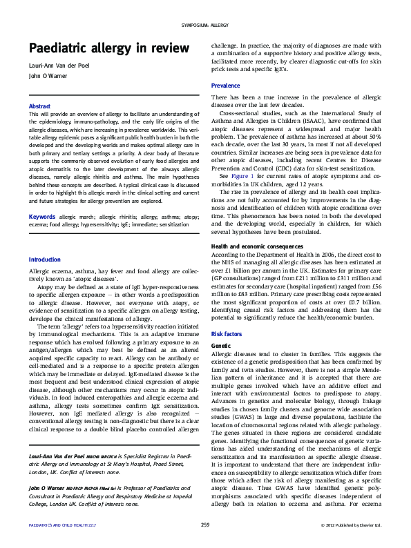 (PDF) Paediatric allergy in review