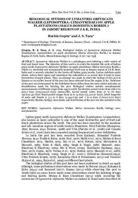 (PDF) Biological Studies of Lymantria Obfuscata Walker (Lepidoptera ...