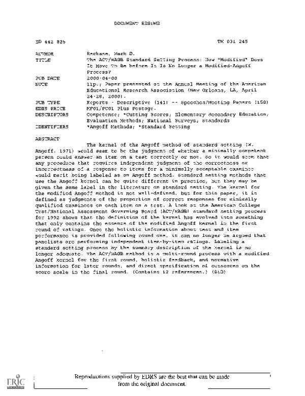 (PDF) The ACT/NAGB Standard Setting Process: How "Modified" Does It ...