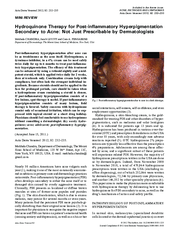 (PDF) Hydroquinone Therapy for Post-inflammatory Hyperpigmentation ...