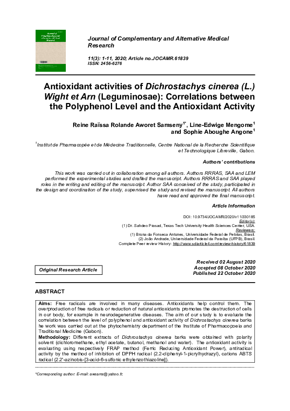 (PDF) Antioxidant activities of Dichrostachys cinerea (L.) Wight et Arn (Leguminosae ...