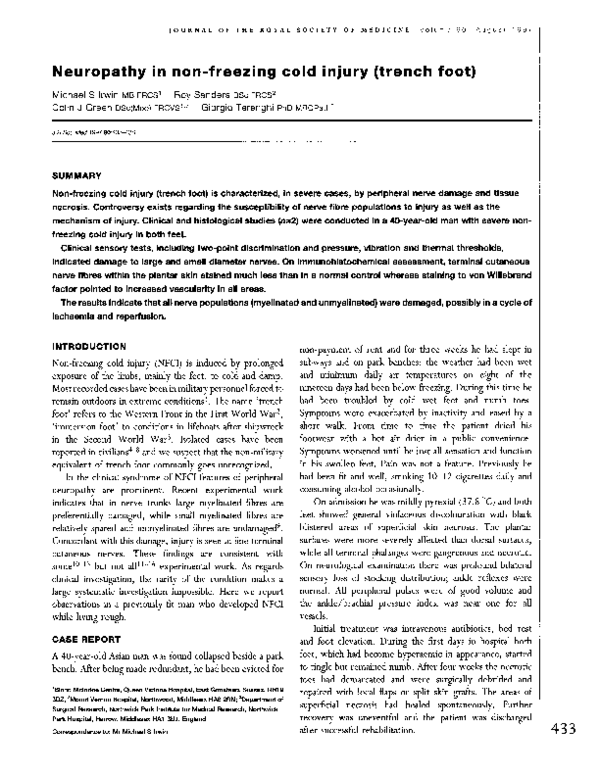 (PDF) Neuropathy in non-freezing cold injury (trench foot)