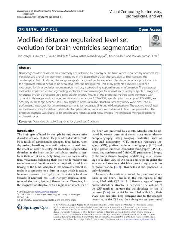 (PDF) Modified distance regularized level set evolution for brain ventricles segmentation